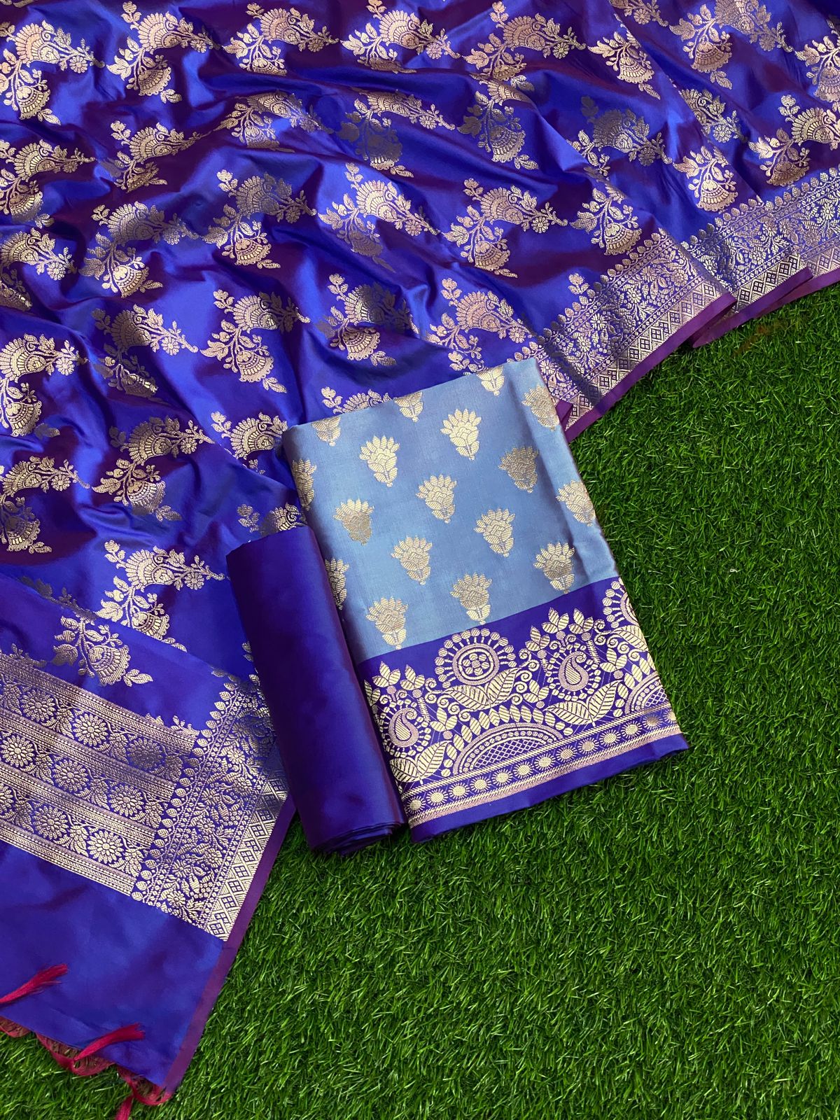 Pure Banarasi Silk Zari Weaved Unstitched Suit With Dupatta Fab Persona