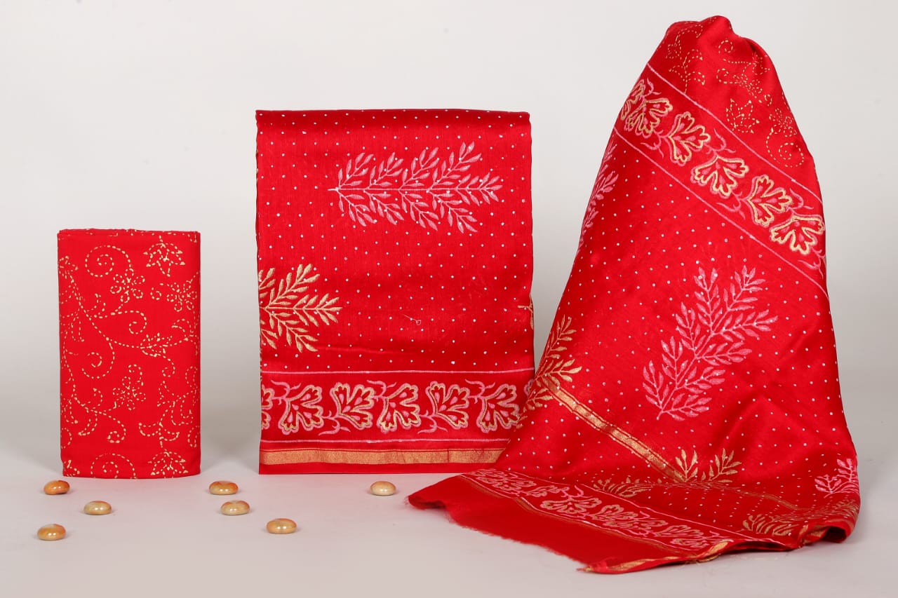 Pure Hand Block Chanderi Silk Unstitched Suit. – fab-persona