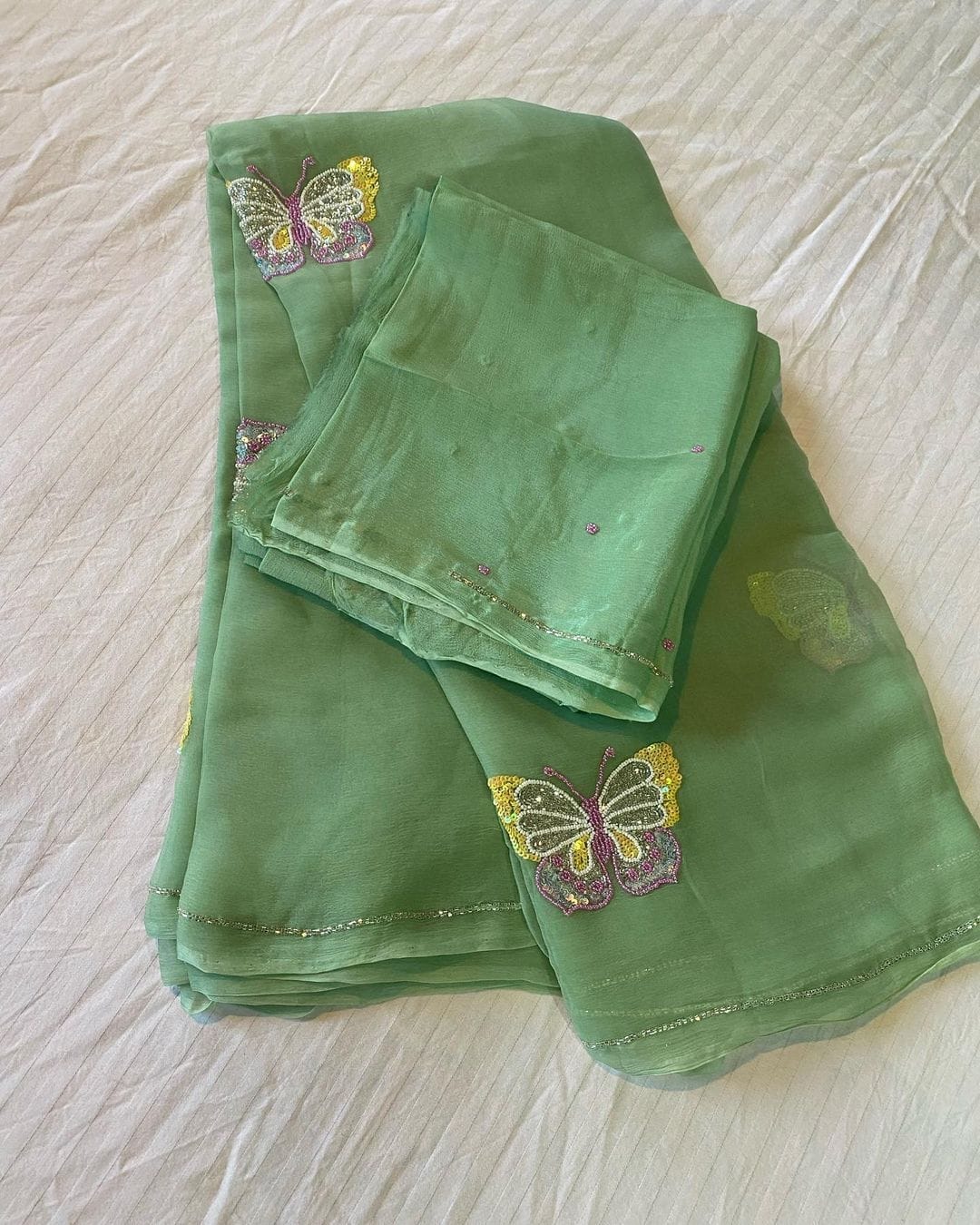 Pure Diamond Chiffon Saree with Beautiful 13 Butter Fly Motifs – fab ...