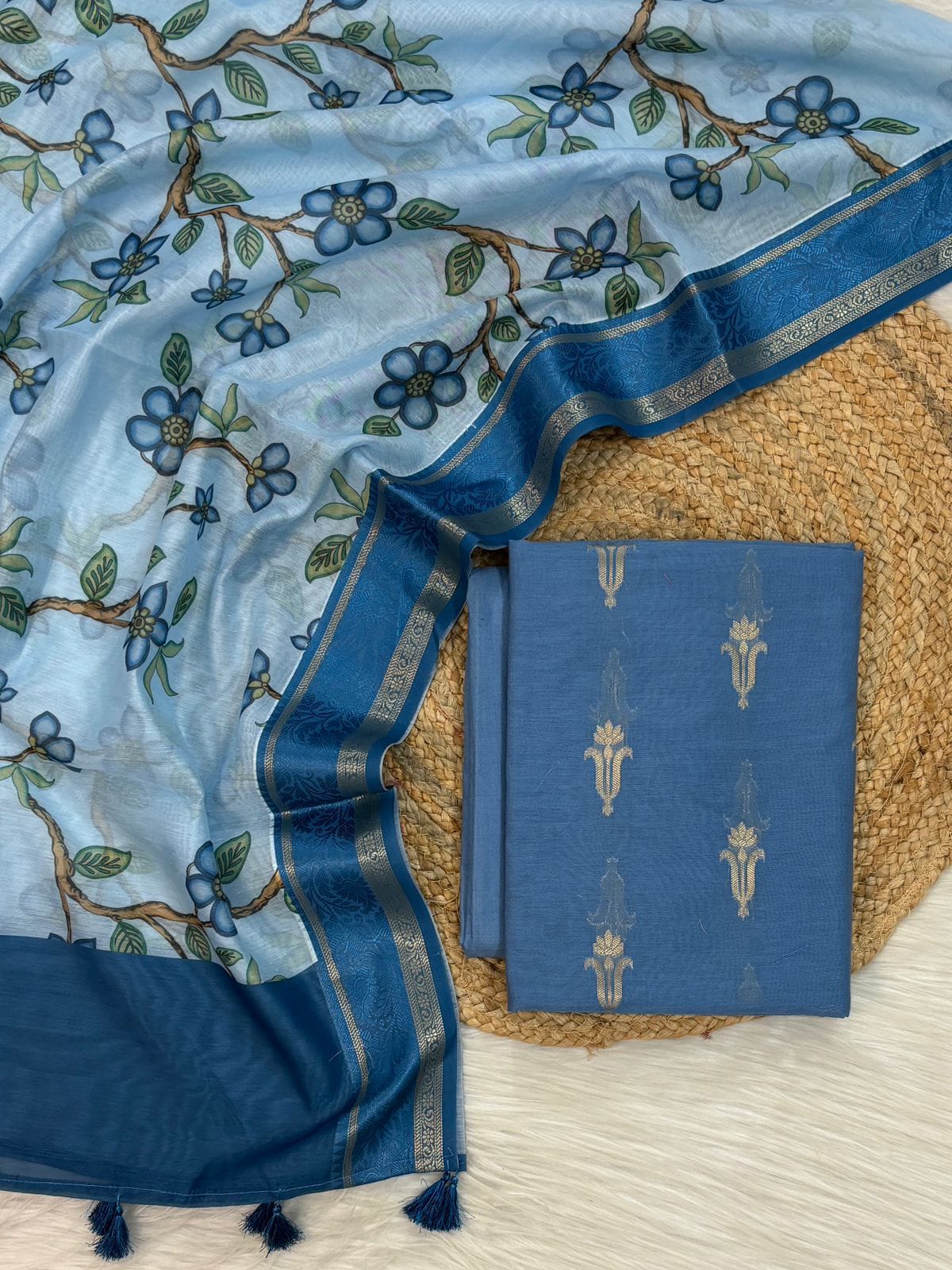 Banarasi Chanderi Silk 3 Pc Unstitched Suit With Digital Print Dupatta ...