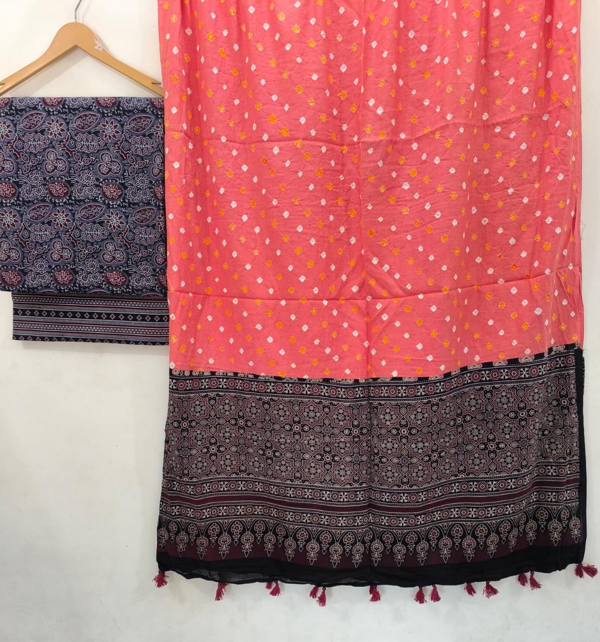 Pure Cotton azrak Work Unstitched Suit with Bandhani Dupatta – fab-persona