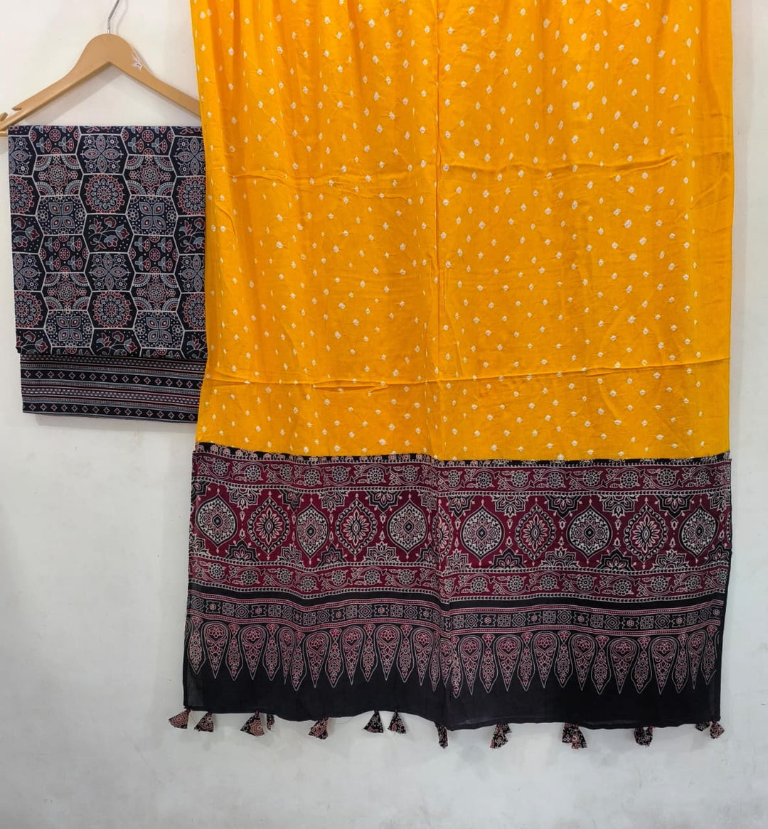 Pure Cotton azrak Work Unstitched Suit with Bandhani Dupatta – fab-persona