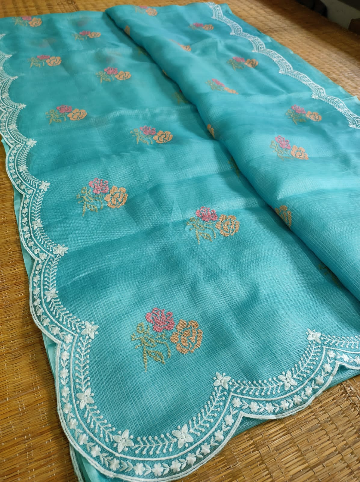 Pure Banarsi Tussar Silk Kota Embroidery Cutwork With Buta Work Saree ...