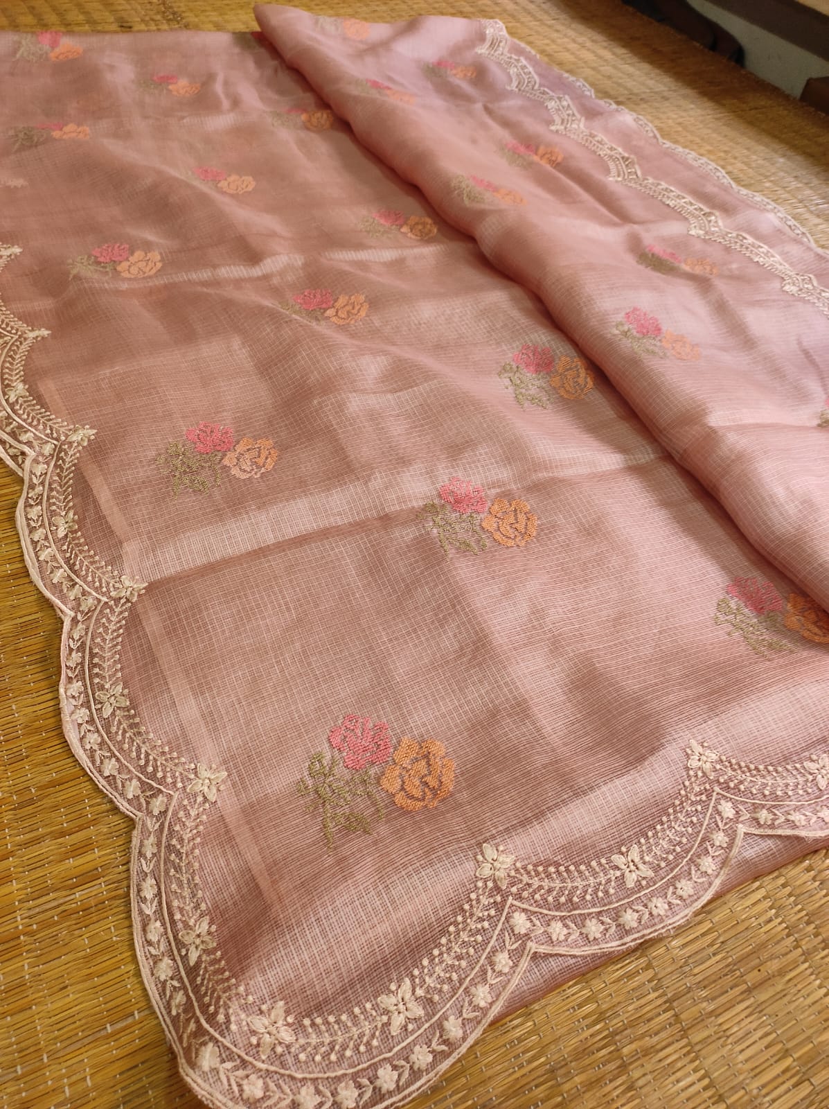 Pure Banarsi Tussar Silk Kota Embroidery Cutwork With Buta Work Saree ...