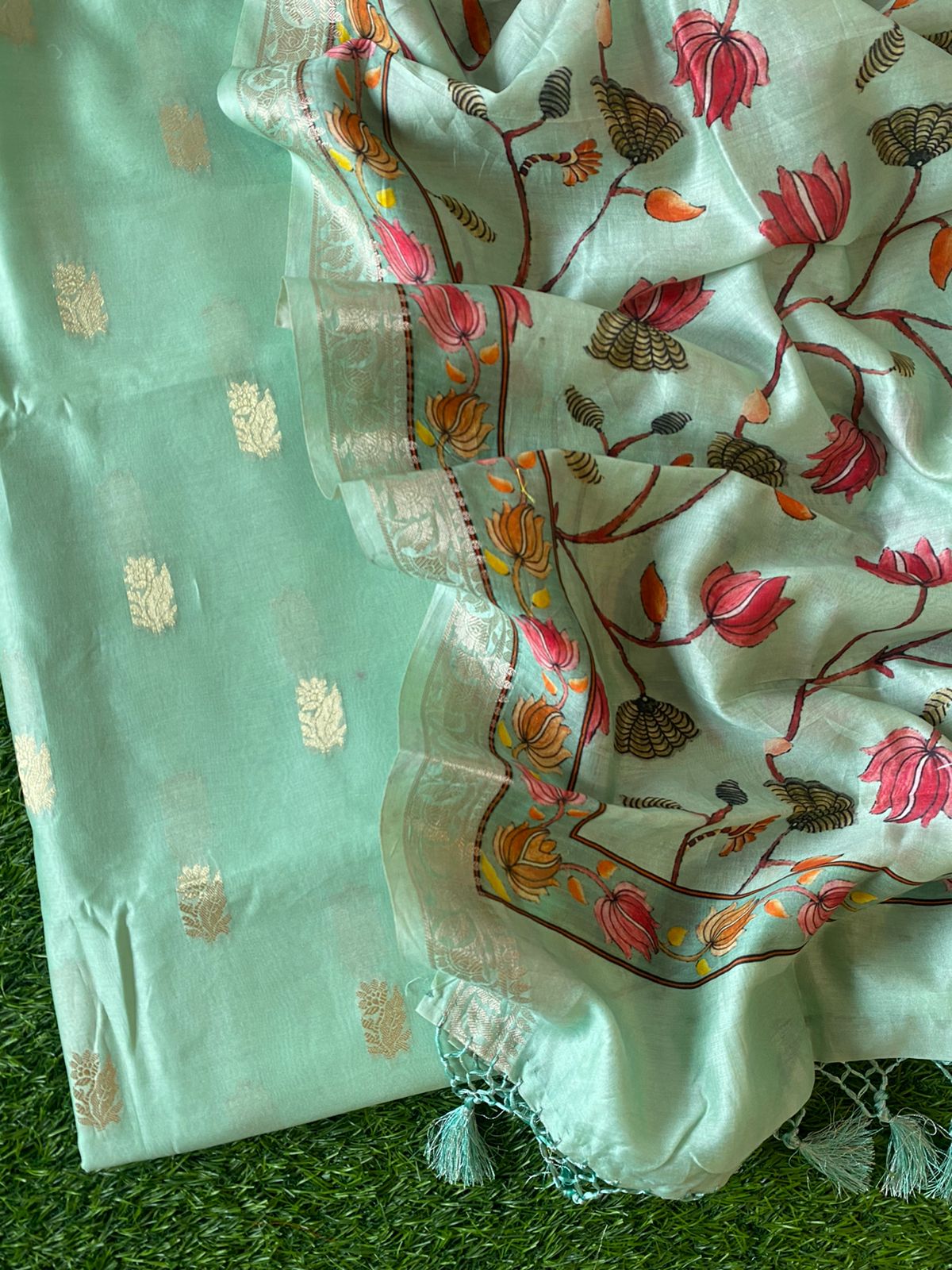 Pure Banarasi Chanderi Resham Silk Zari Buti Woven Unstitched Suit Wit ...