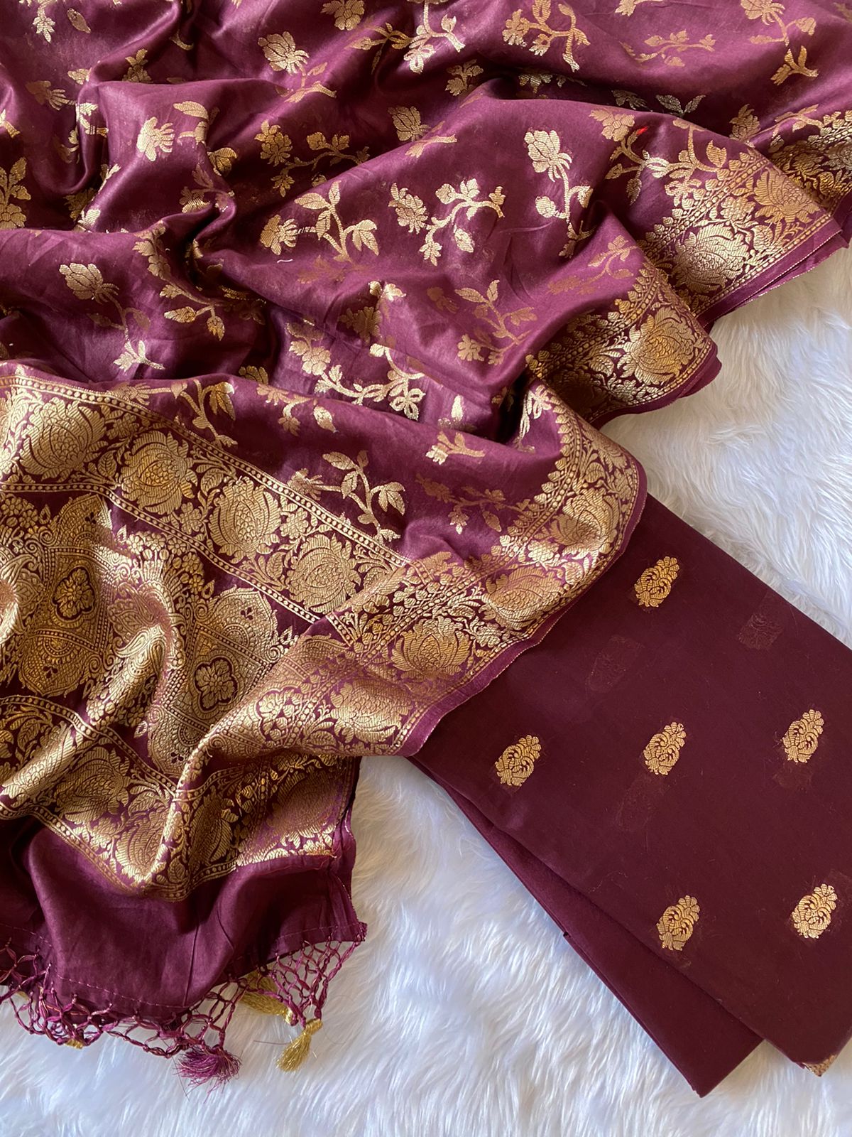 Pure Banarasi Chanderi Silk Buti Unstitched Suit With Chanderi Zari Du ...