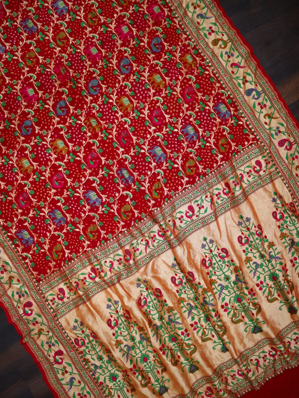 Pure Khaddi Georgette Pathni Tilfi Minakari Shikargah with Bandhani ...